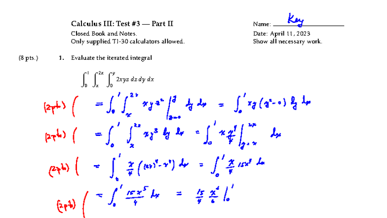 Calculus Test 3 Part II Practice Key (No Fill-in-the-Blank) - Studocu