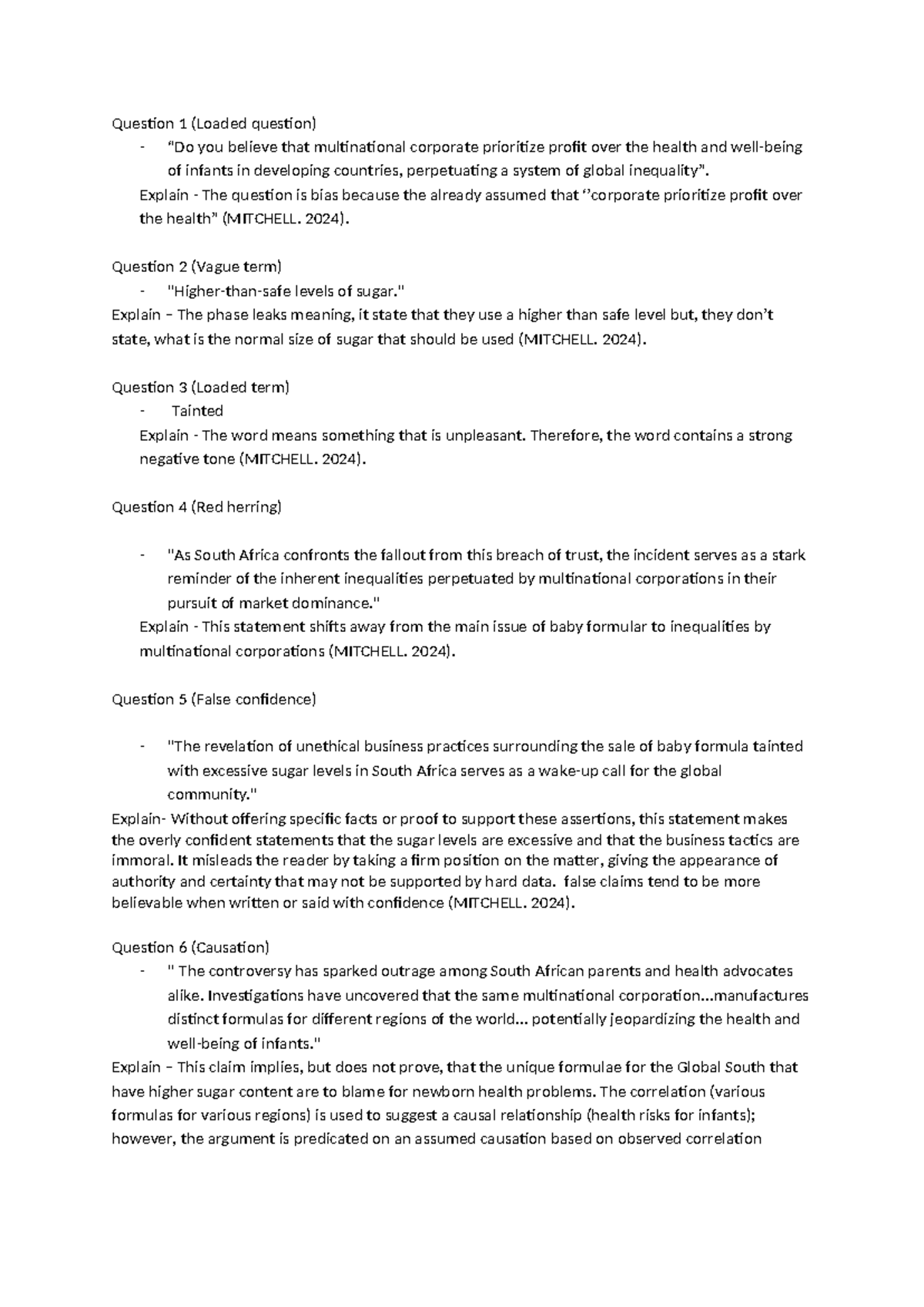 Critical Analysis of Loaded Questions and Statements in FIL252 - Studocu