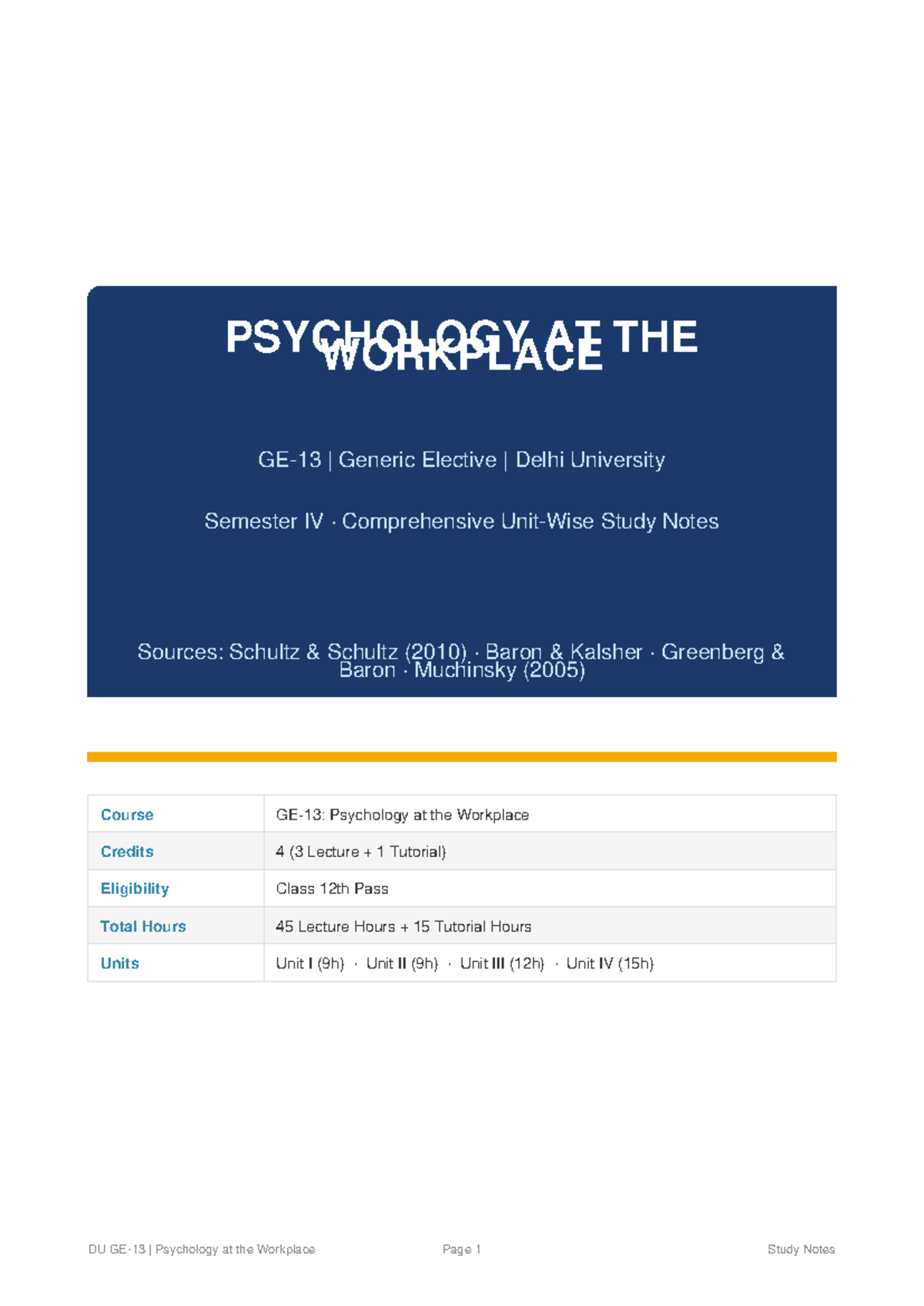 DU PSYCHOLOGY AT WORKPLACE: SEM IV COMPREHENSIVE STUDY NOTES - Studocu