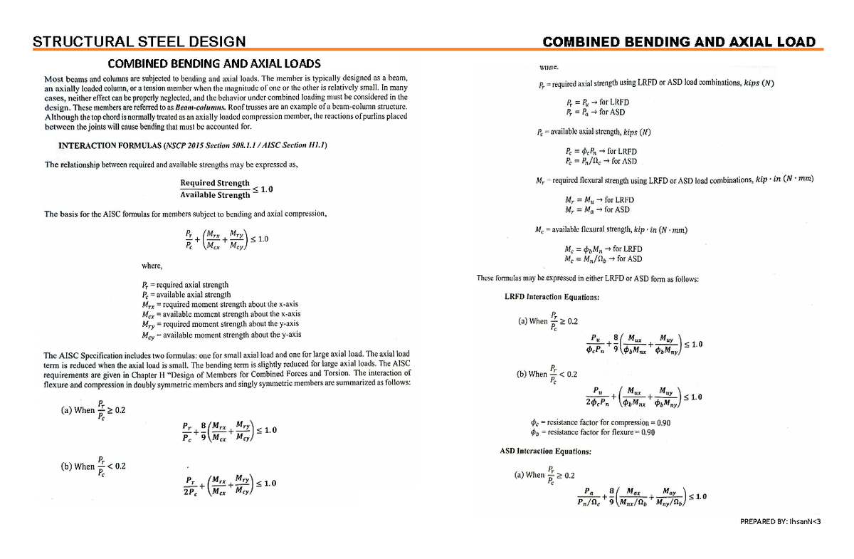 Combined Bending and Axial Loads Analysis for W12x65 & W12x36 - Studocu