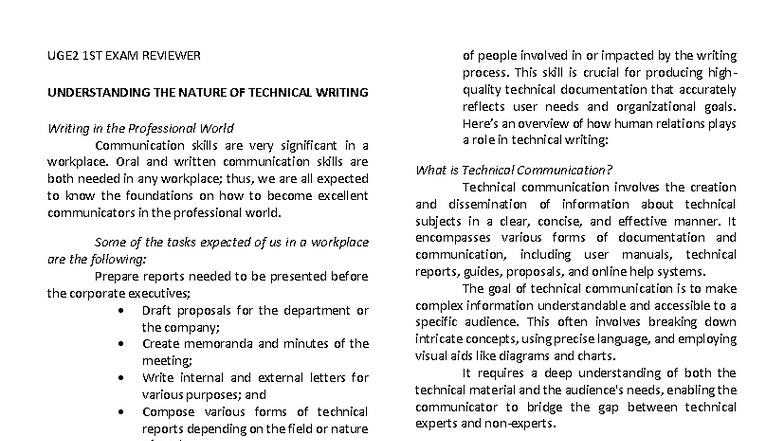UGE2 1ST EXAM Reviewer - UGE2 1ST EXAM REVIEWER UNDERSTANDING THE ...