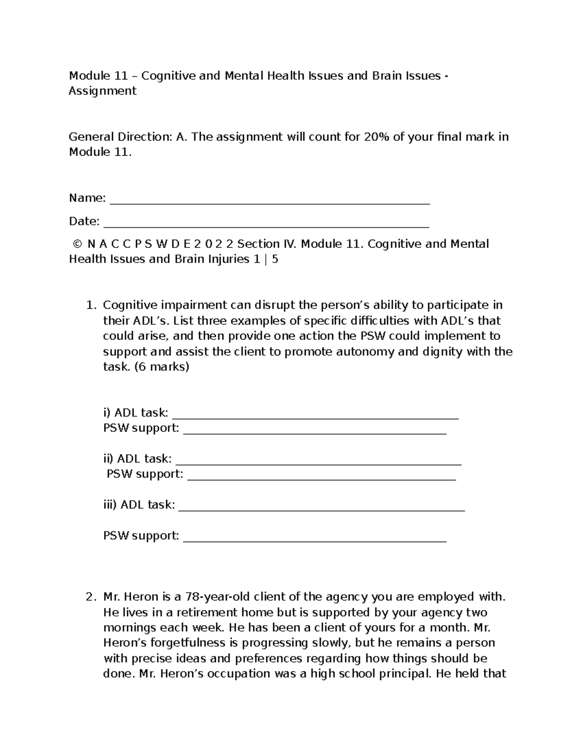 Module 11 - Assignment 2: Cognitive & Mental Health Challenges - Studocu