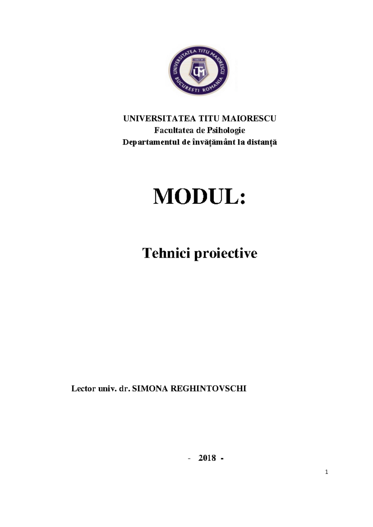 Tehnici Proiective în Evaluarea Personalității - Psihologie 2018 - Studocu