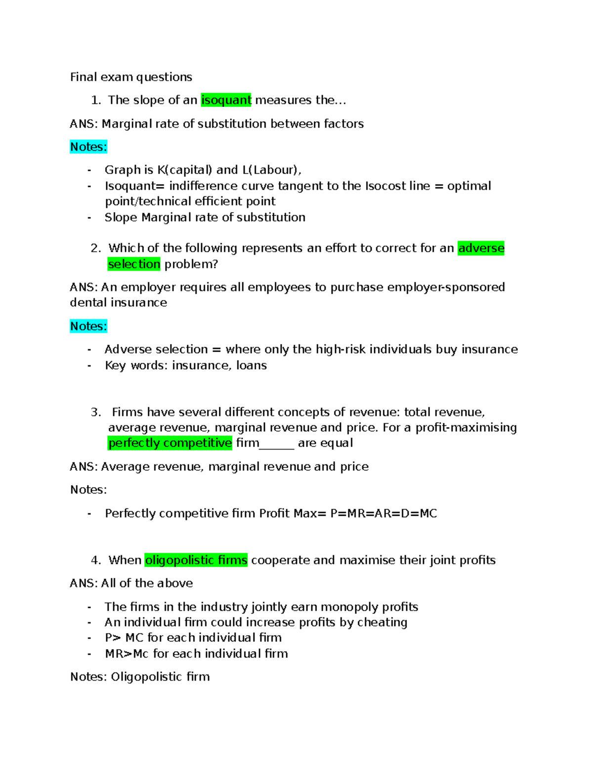 Final Exam Questions - Economics 101 Practice - Studocu