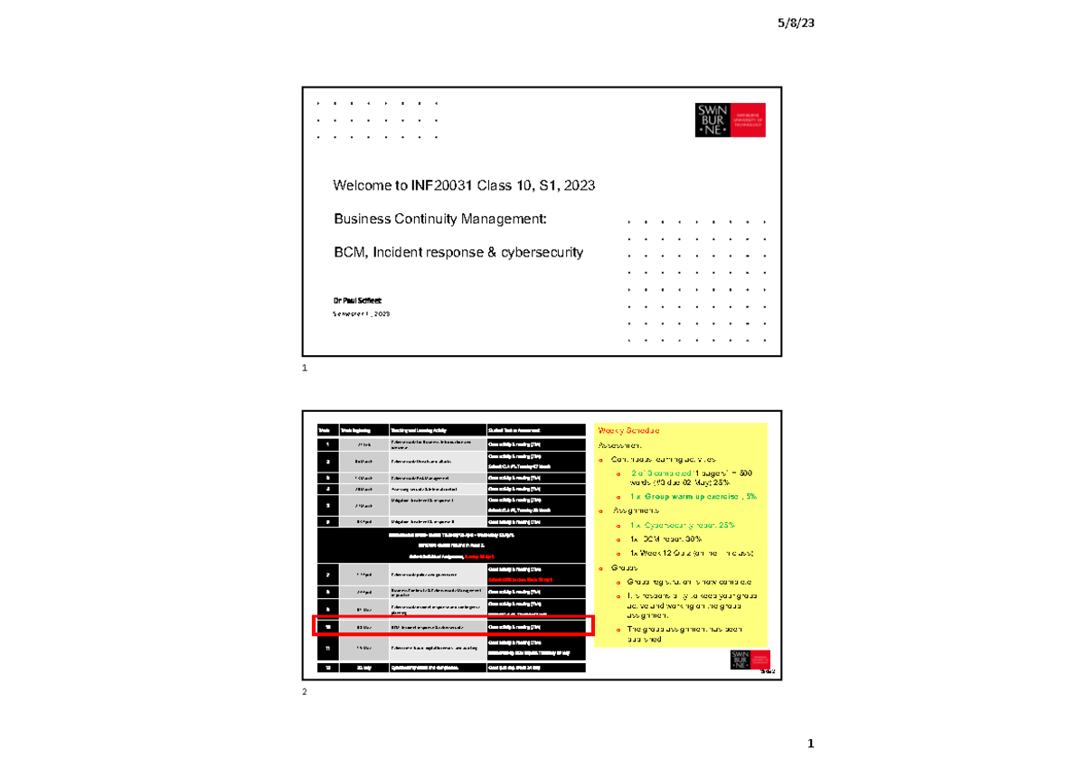 M010 INF20031 Business Continuity & Cybersecurity Management S1 2023 ...