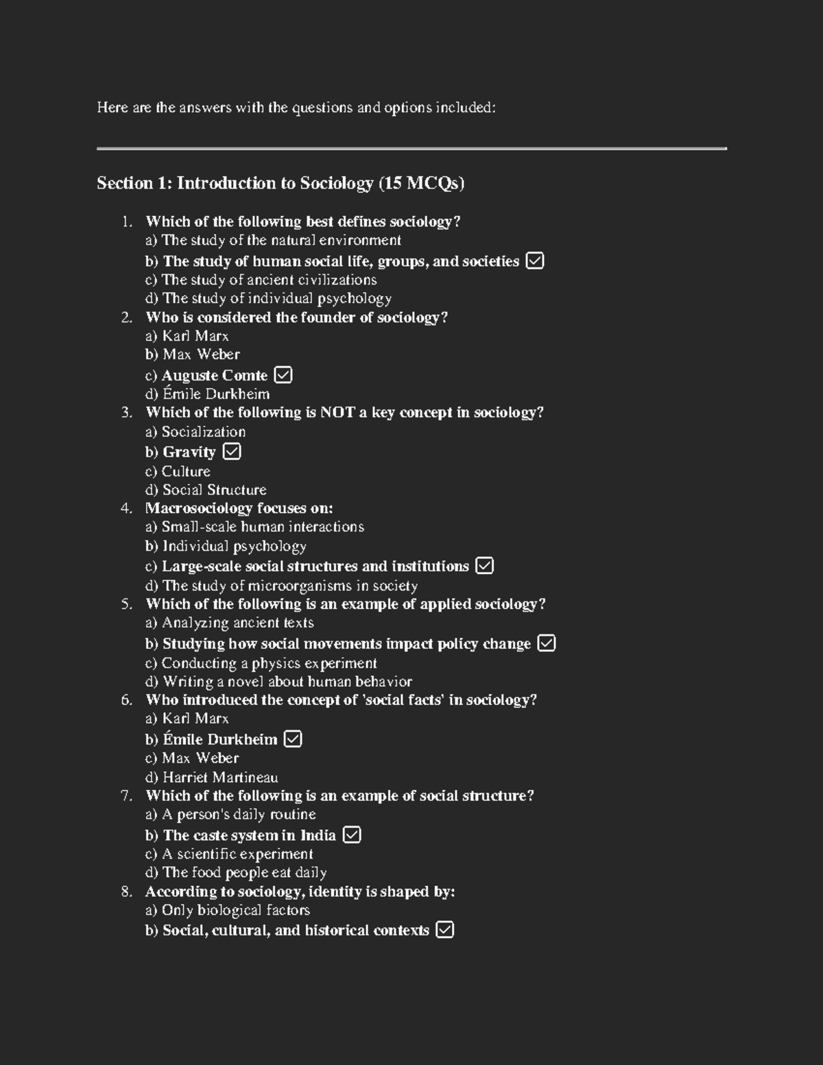SOC101 Quiz 1: Introduction to Sociology - MCQs and Key Concepts - Studocu