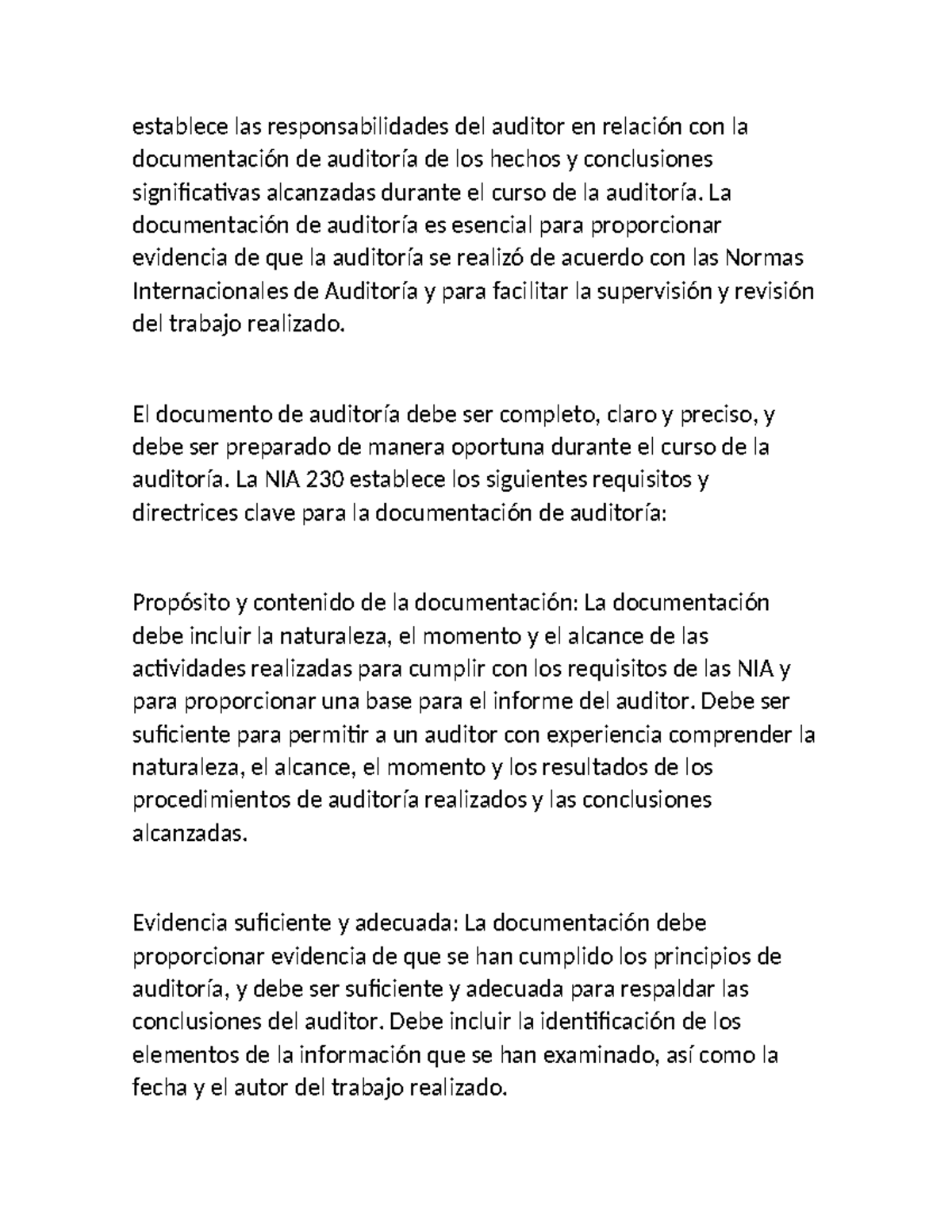 Resumen NIA 230 - Directrices para la Documentación de Auditoría - Studocu
