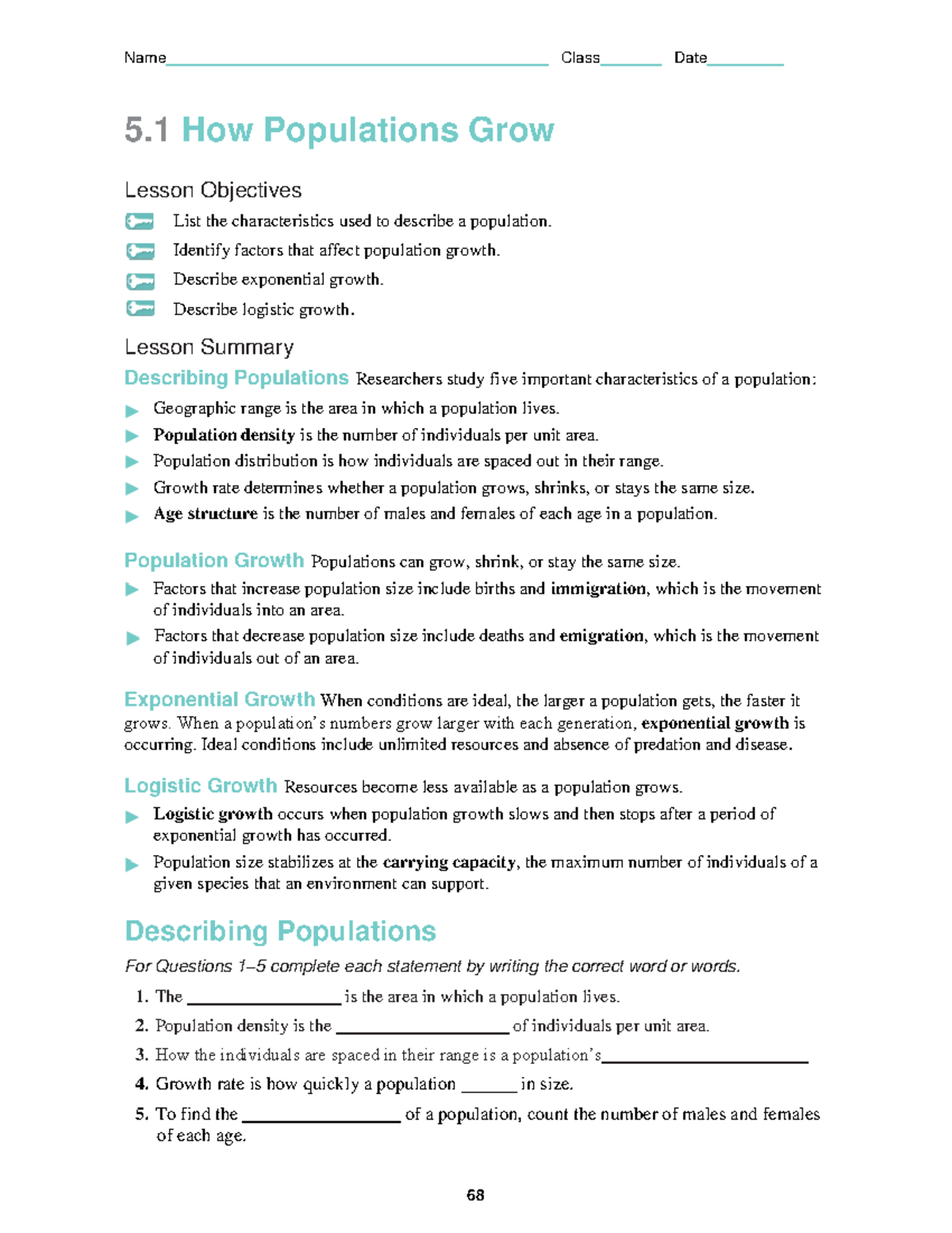 Population growth - I need some study worksheet for students - 5 How ...