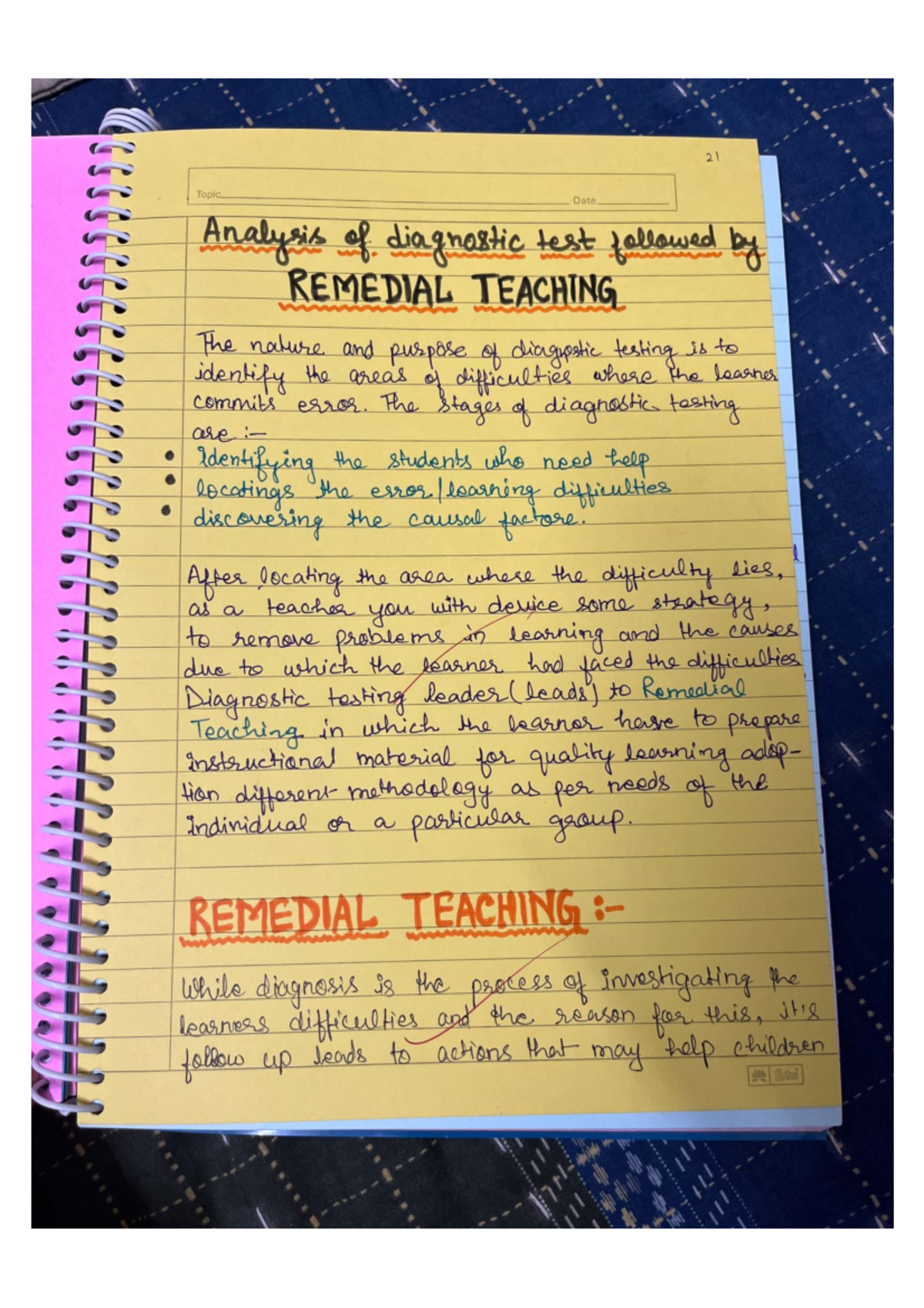 21 Topic Date Analysis of Diagnostic Testing and Remedial Teaching ...