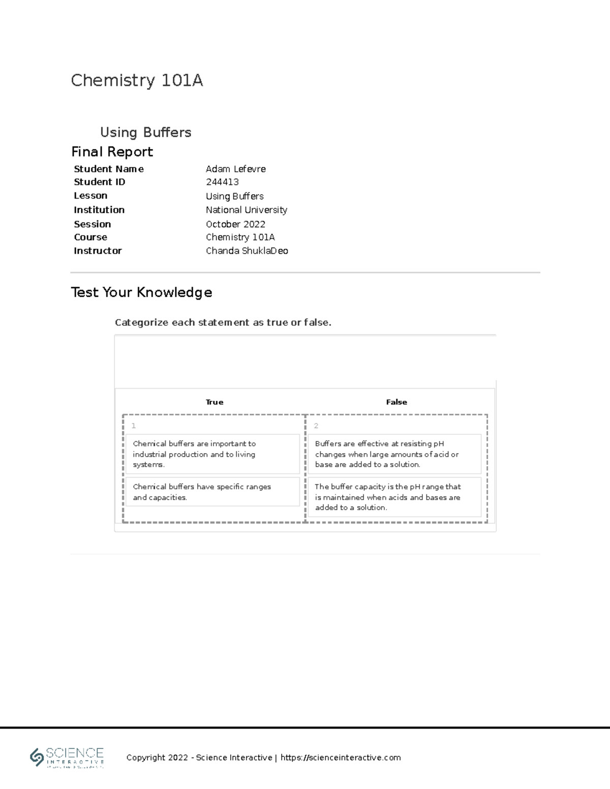 Chemistry 101A Final Report on Using Buffers - Lesson Overview - Studocu