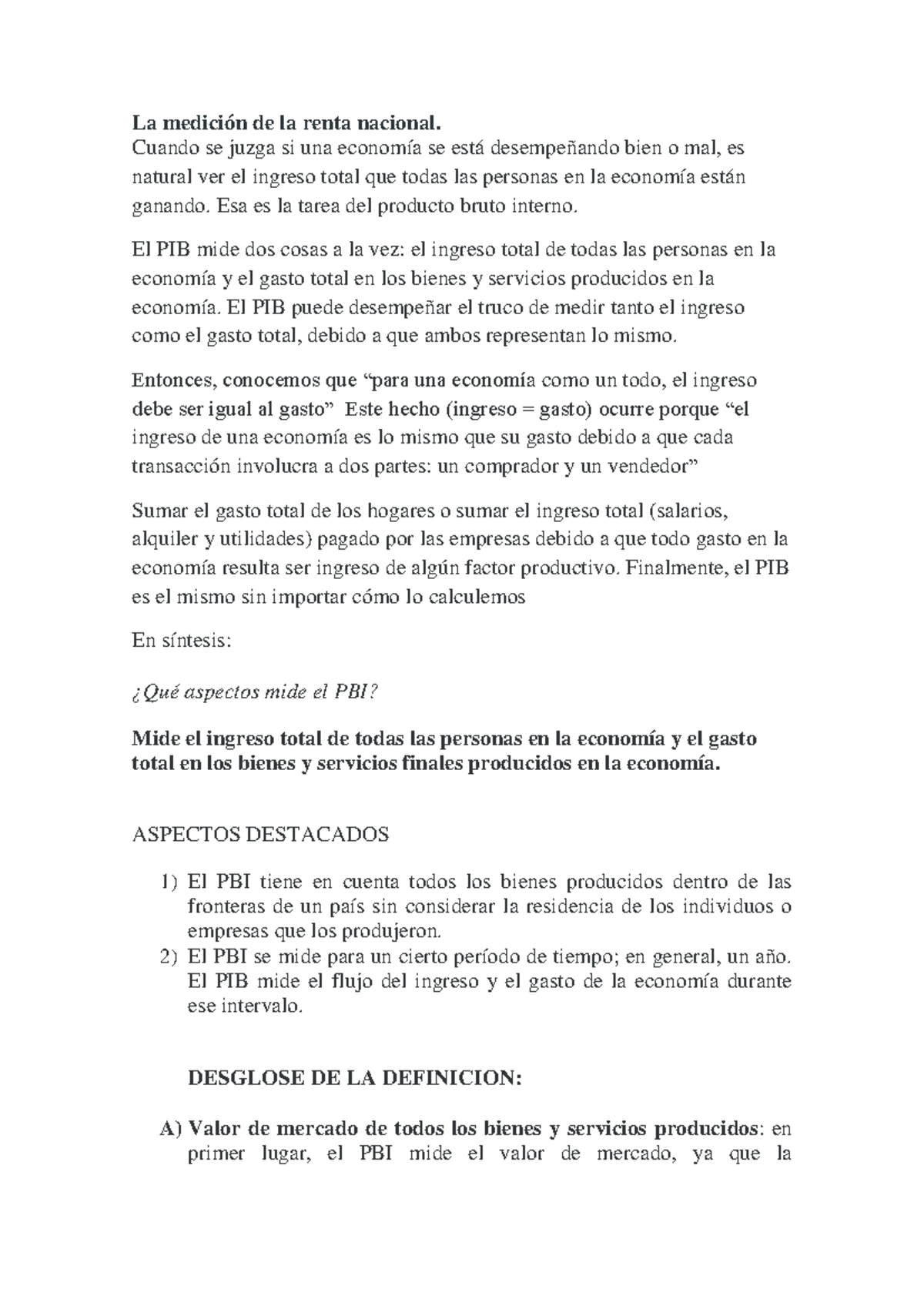 Economía M3-M4: Resumen sobre la Medición del PIB y Renta Nacional ...