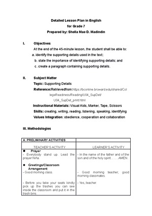 317175816 English 8 Lesson Plan Parallelism - I. Objective Use parallel ...