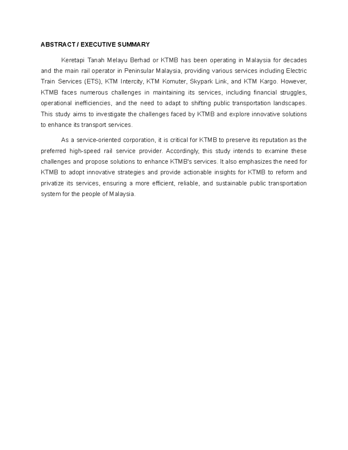 **TPT251 KTMB Group Report: Challenges and Solutions for Railway ...