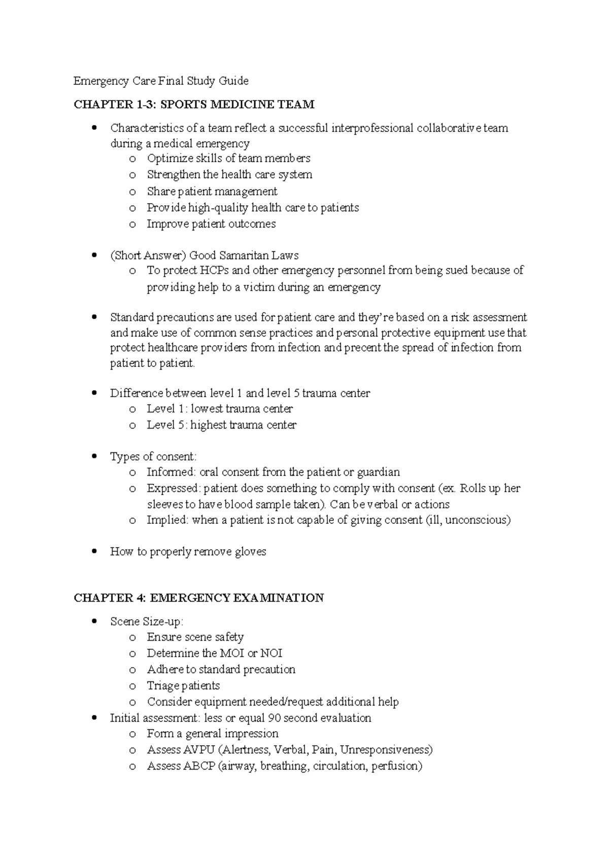 Emergency Care Final Study Guide - Emergency Care Final Study Guide ...
