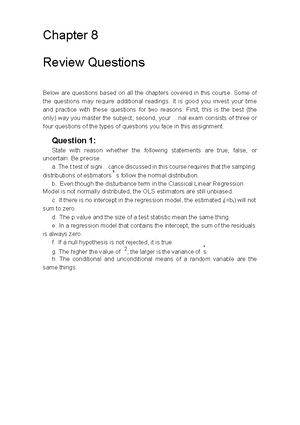 Chapter 2: Simple Linear Regression Analysis in Econometrics I - Studocu