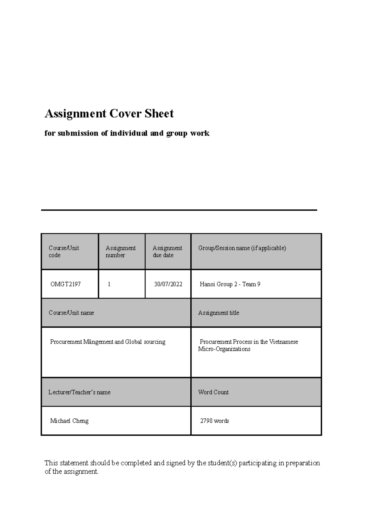 HN-Team 9-Group 2-A01 - Assignment Cover Sheet for submission of ...