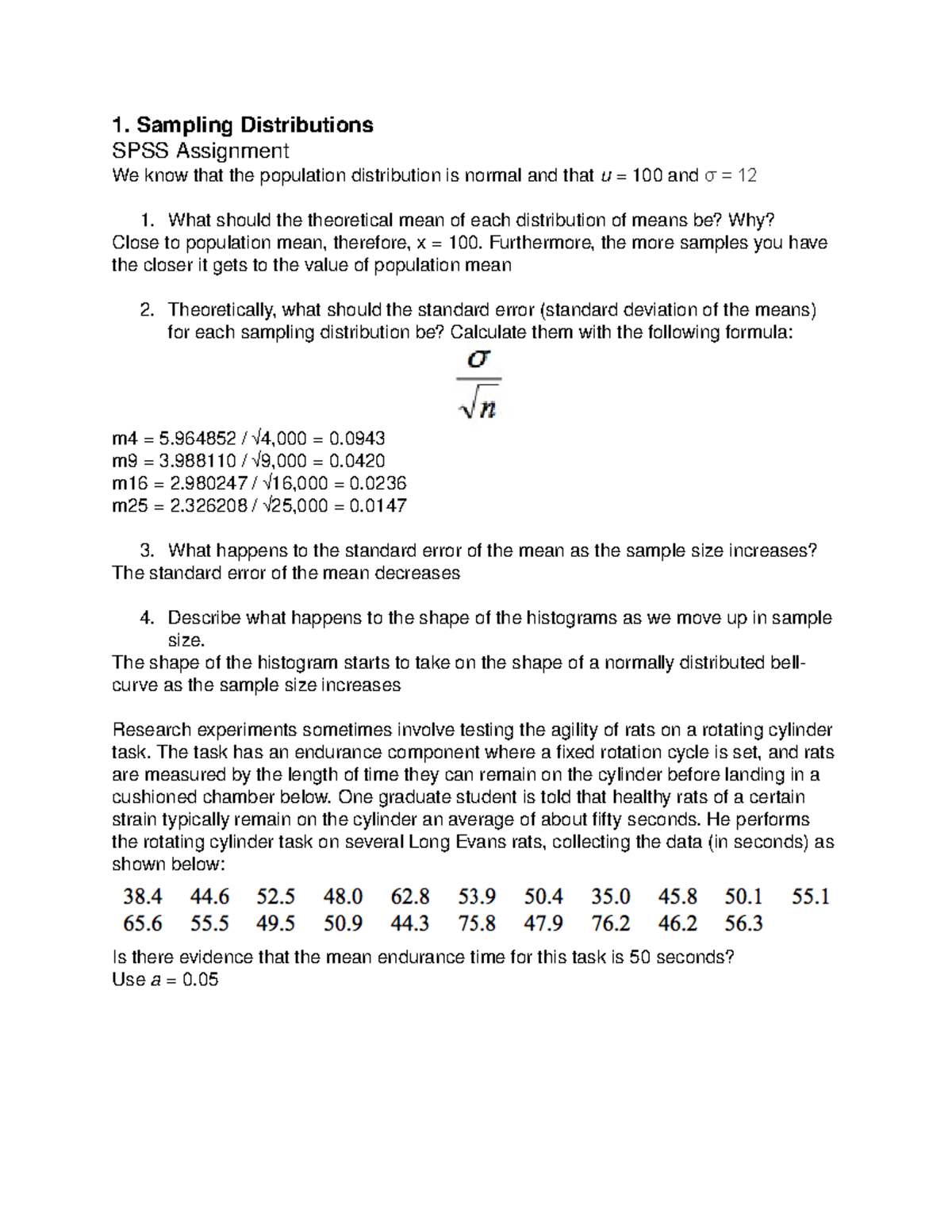 SPSS LAB7: Sampling Distributions & Hypothesis Testing Exercises - Studocu