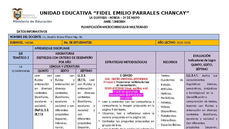 Planificación Microcurricular Multigrado - UNIDAD EDUCATIVA EMILIO ...
