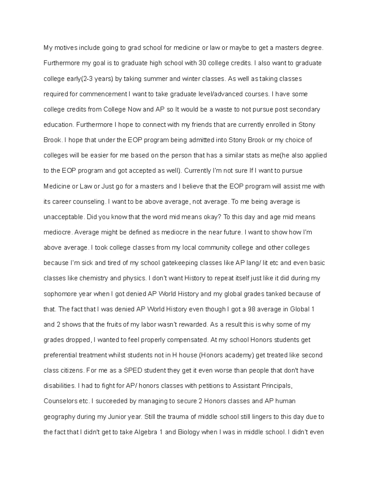 EOP Program Goals: Pursuing Medicine, Law, or a Master's Degree - Studocu