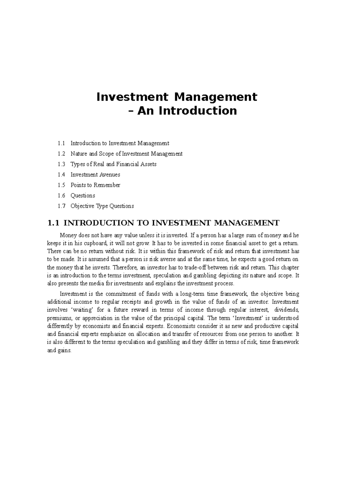 Investment Management 101: An Introductory Guide to Assets - Studocu