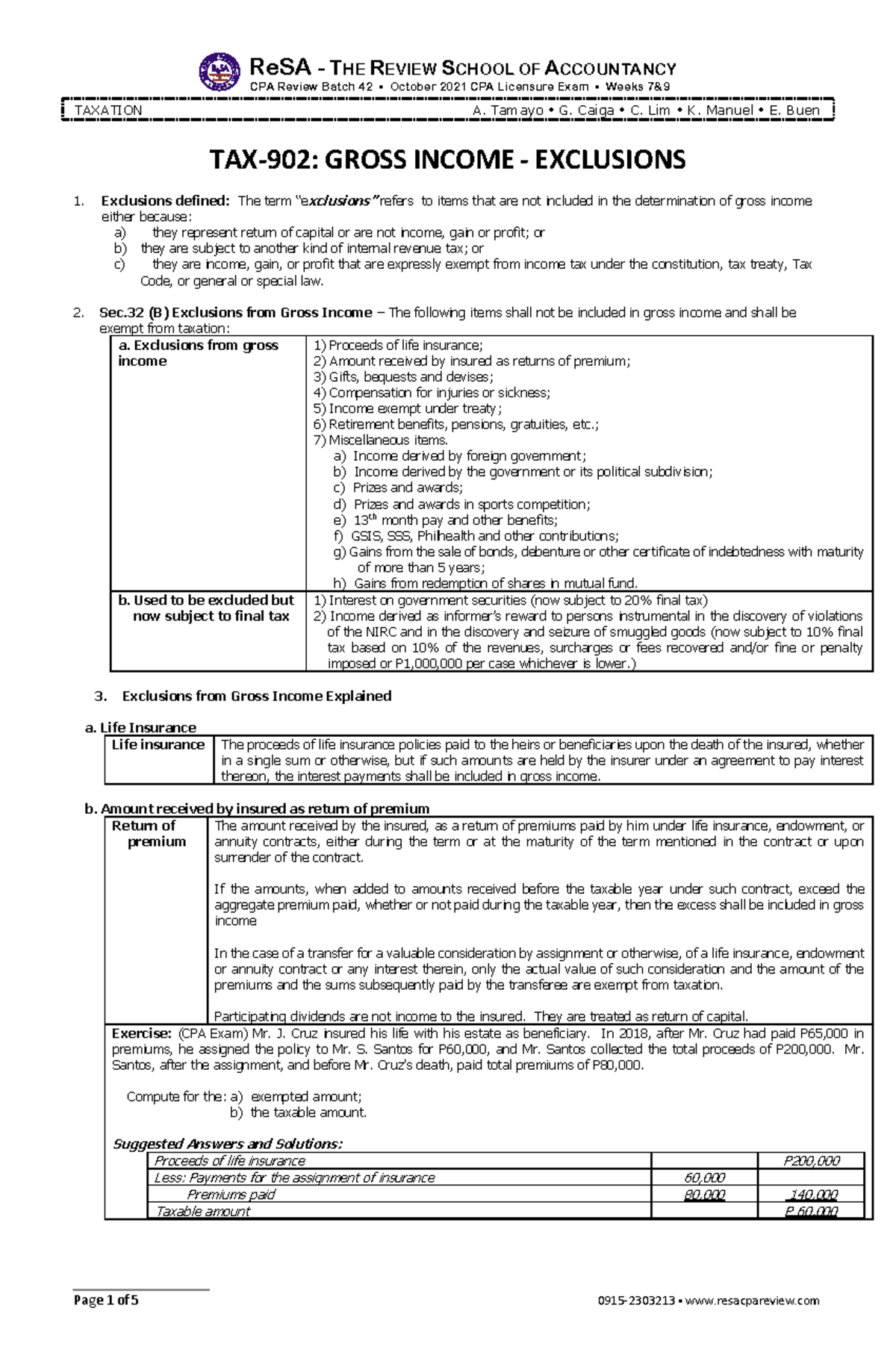 TAX-902 (Gross Income - Exclusions) - ReSA - THE REVIEW SCHOOL OF ...