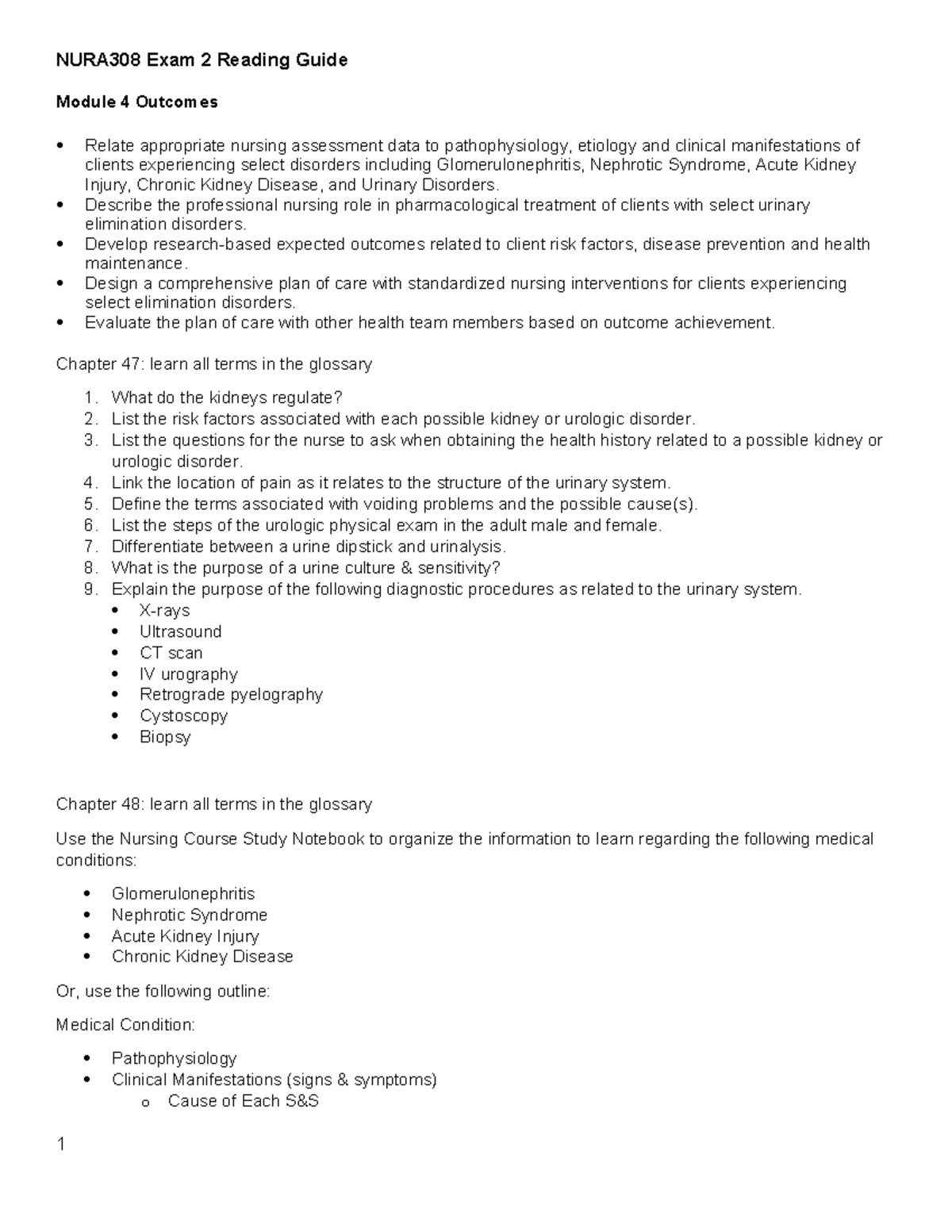 NURA308 Exam 2 Content Guide - Module 4 Outcomes Relate appropriate ...
