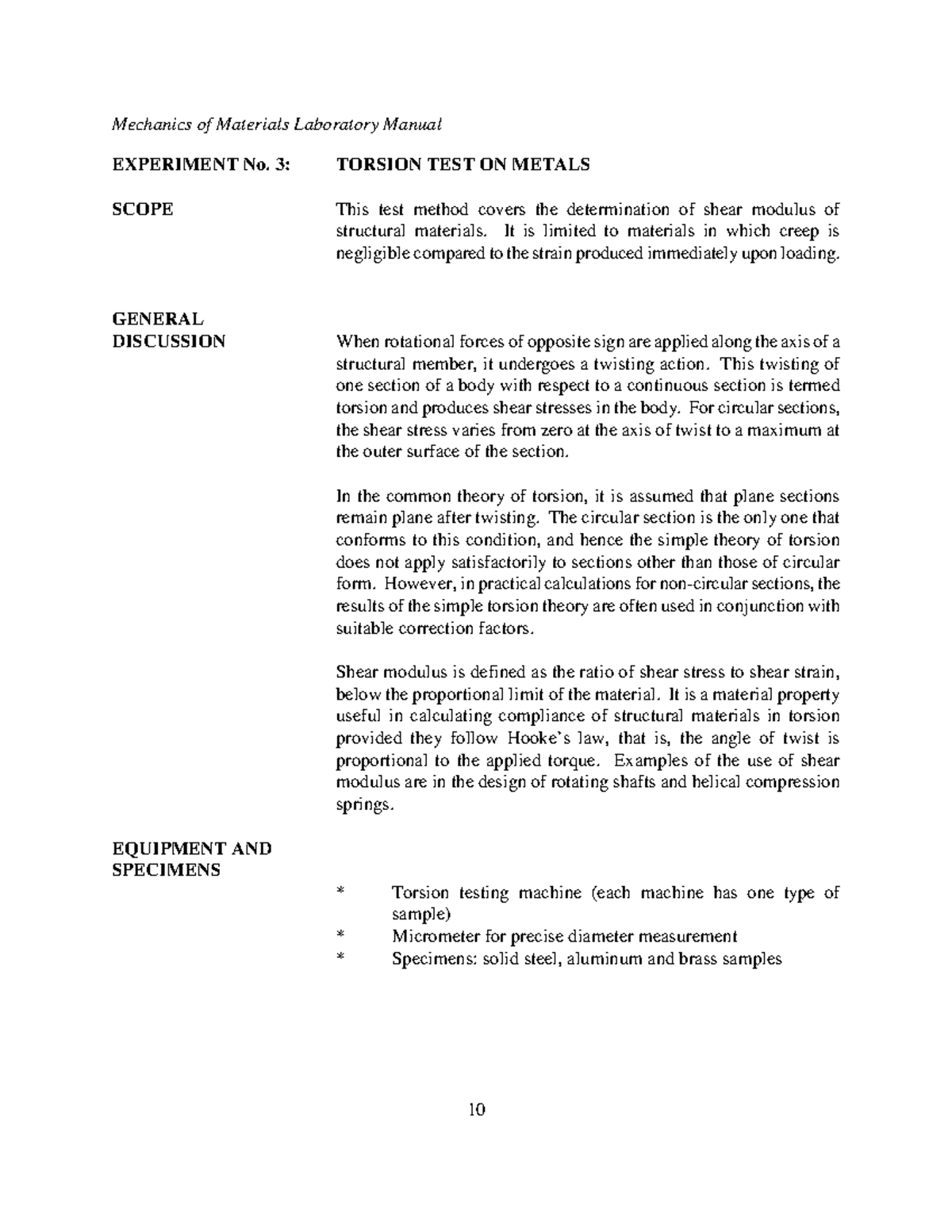 Lab 3 - Torsion Test on Metals: Shear Modulus Analysis - Studocu