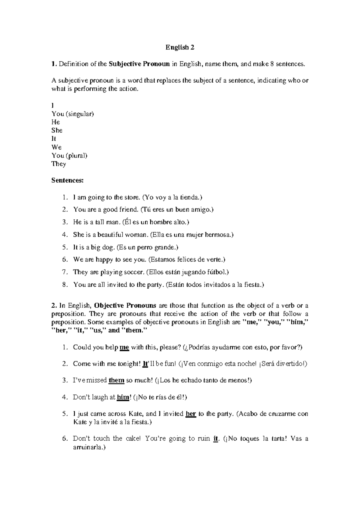 English 2 - Subjective and Objective Pronouns Explained with Examples ...