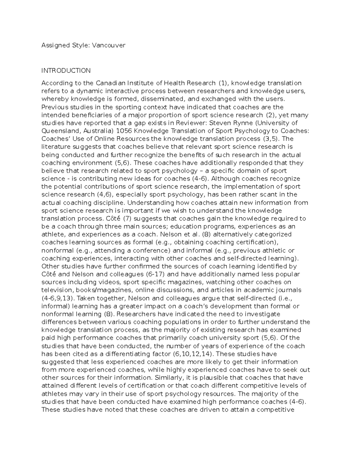 BIO Lab Four - Reference literature - Assigned Style: Vancouver ...