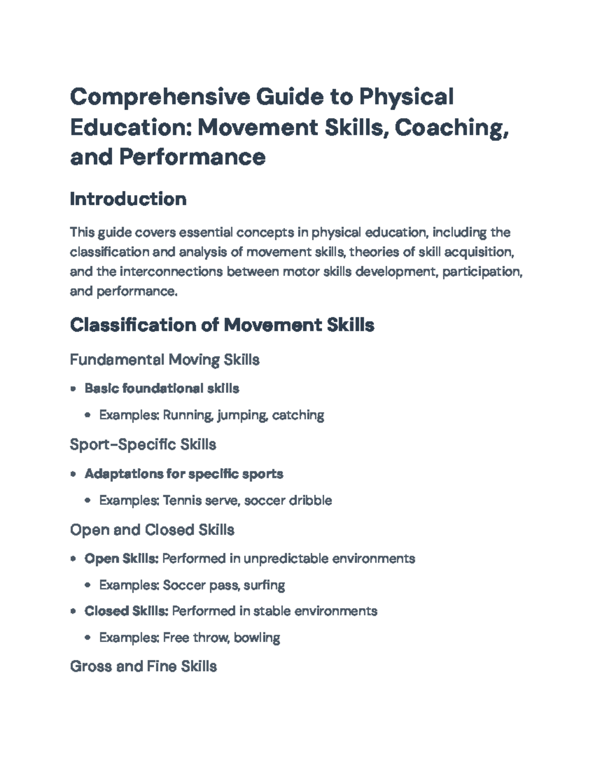 Comprehensive Guide to Movement Skills in Physical Education (PE101 ...