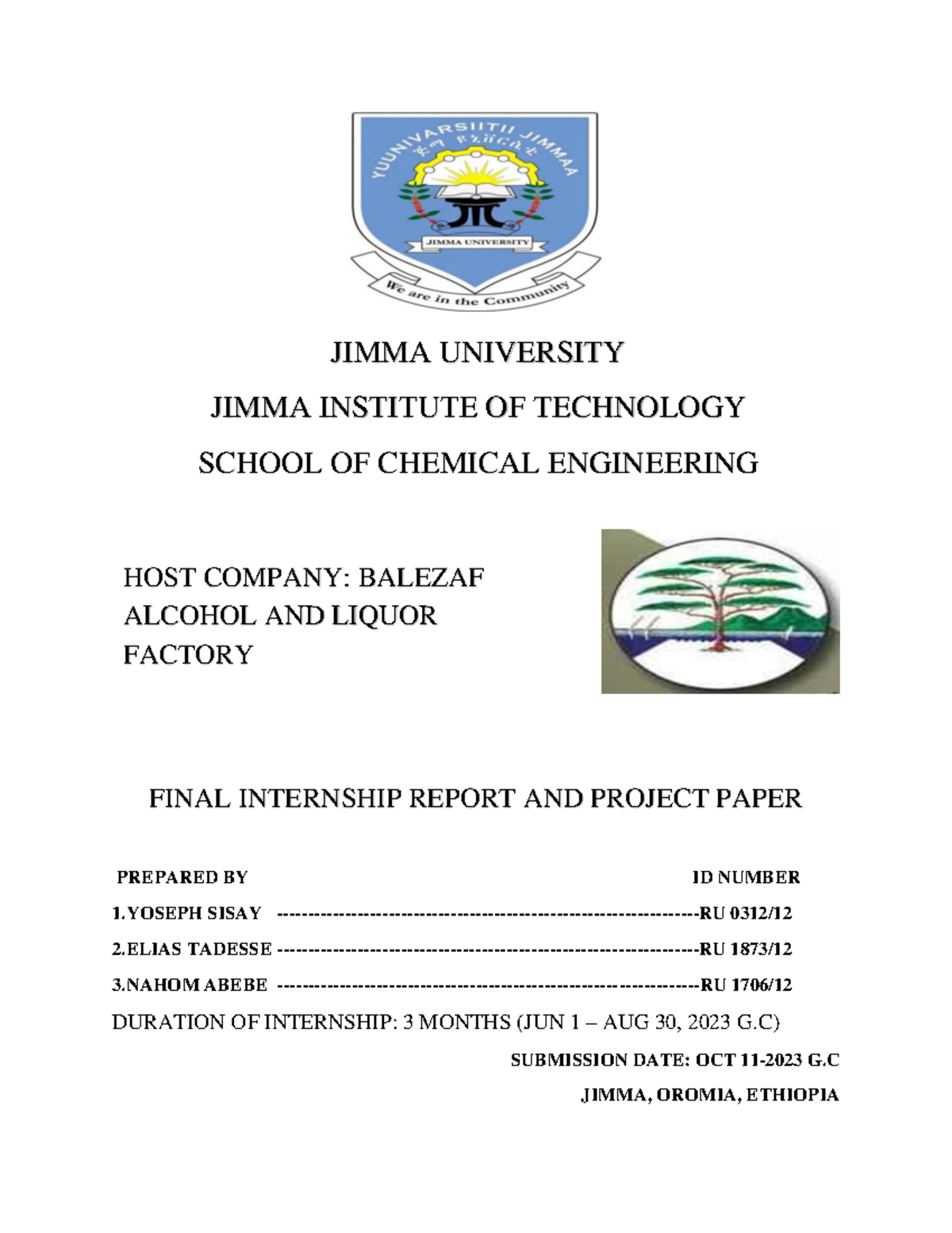 Final Internship Report: Balezaf Alcohol Factory - Jimma University (RU ...