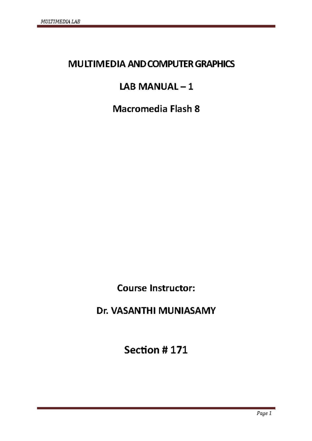 Multimedia Lab Manual (COMP 171): Animation Procedures in Flash 8 - Studocu
