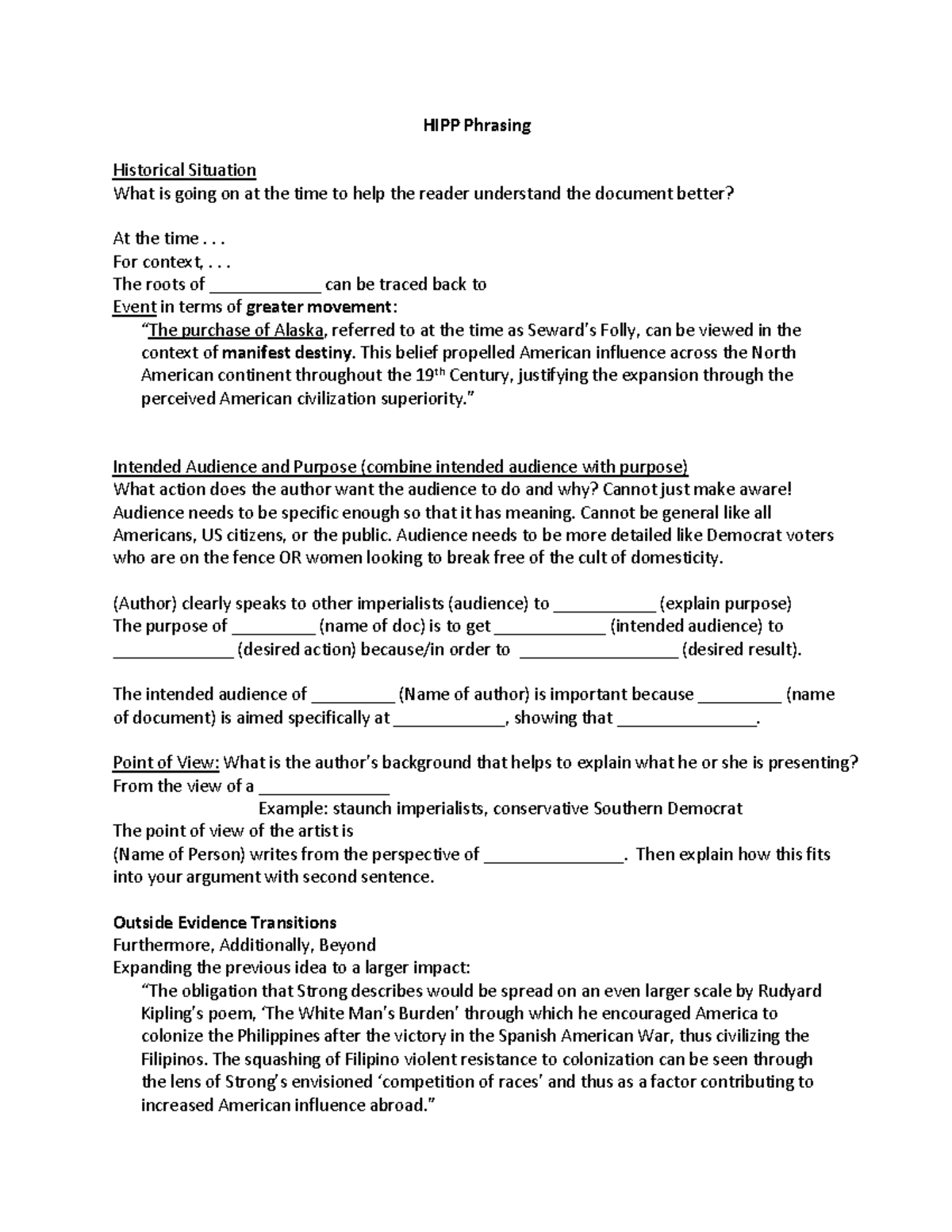 HIPP Analysis of Historical Context and Audience Engagement 2024 - Studocu