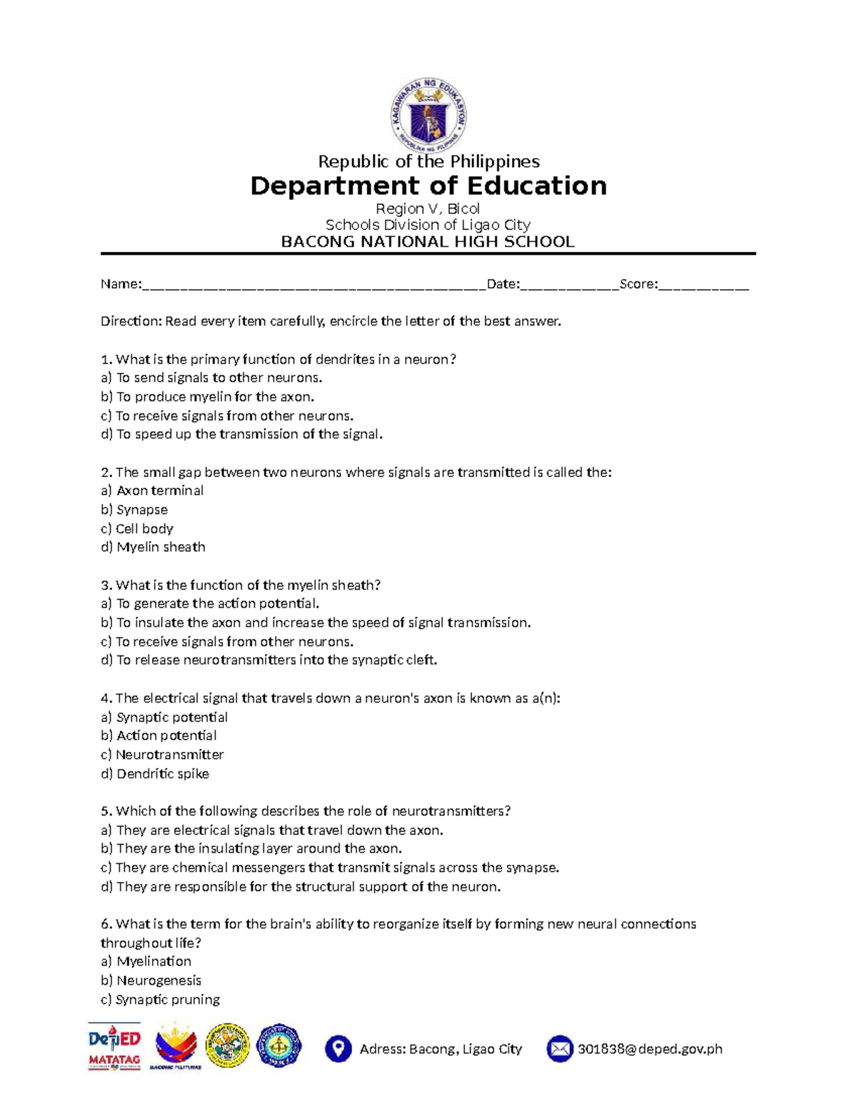 Chapter 4 Test: Understanding Neurons and Social Networks - Studocu