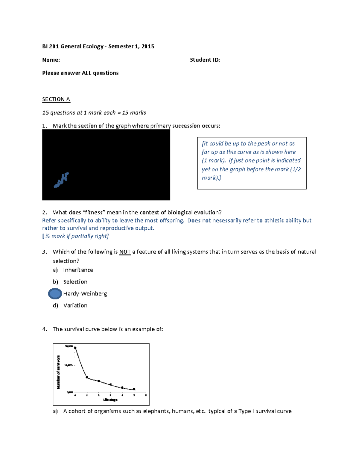 BI 201 General Ecology Final Exam Solutions - Semester 1, 2015 - Studocu