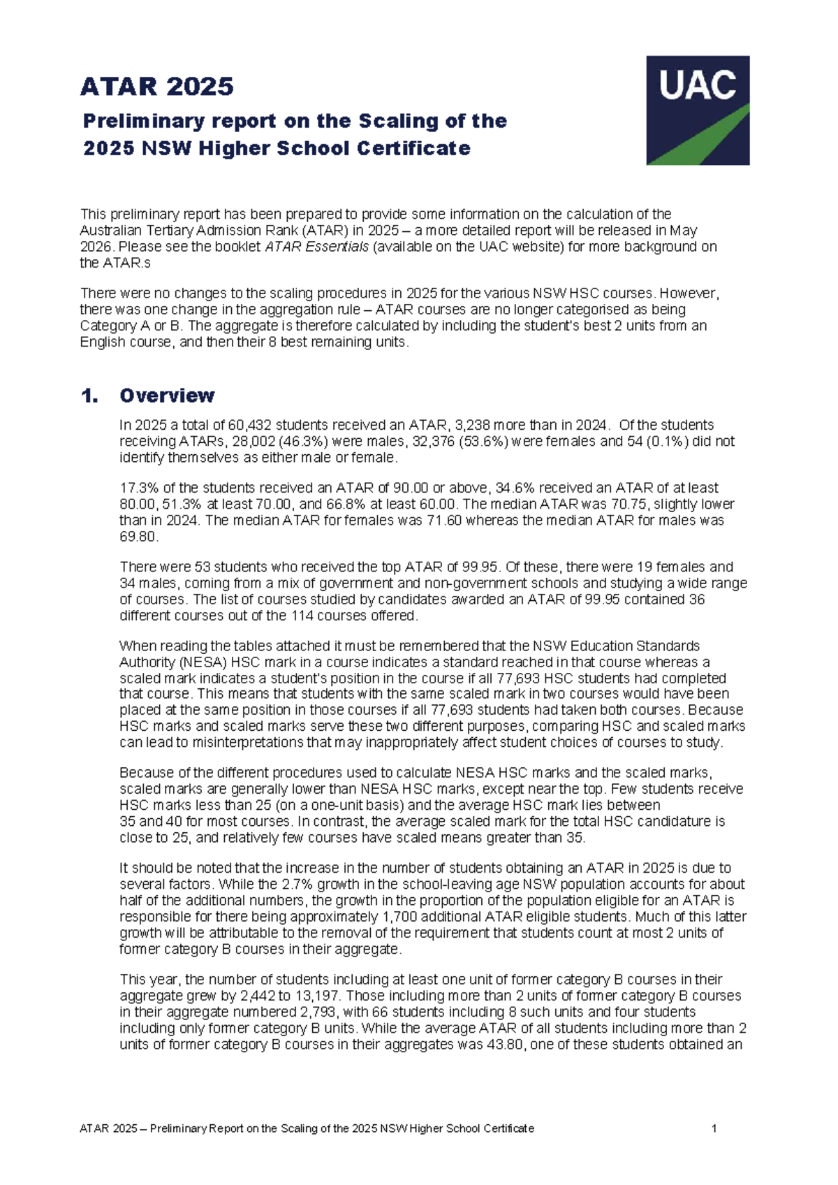 ATAR 2025 Preliminary Scaling Report for NSW Higher School Certificate ...