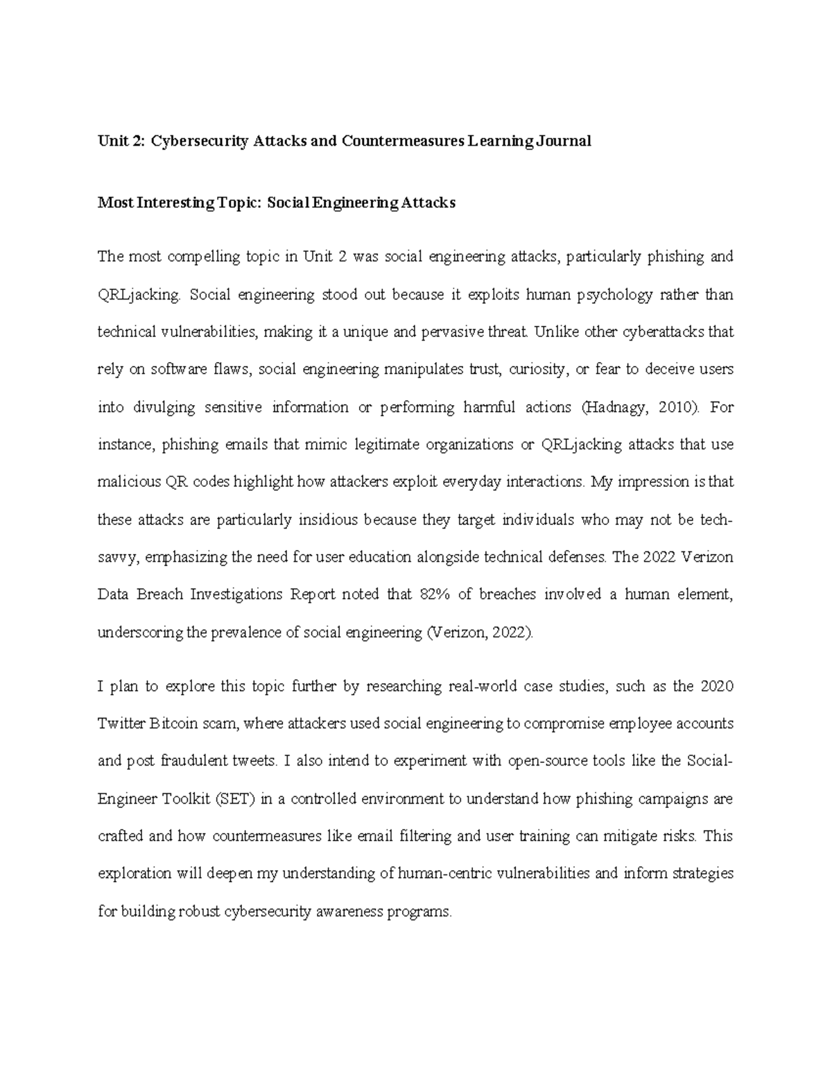 CS 3340 Learning Journal: Social Engineering Attacks & Countermeasures ...