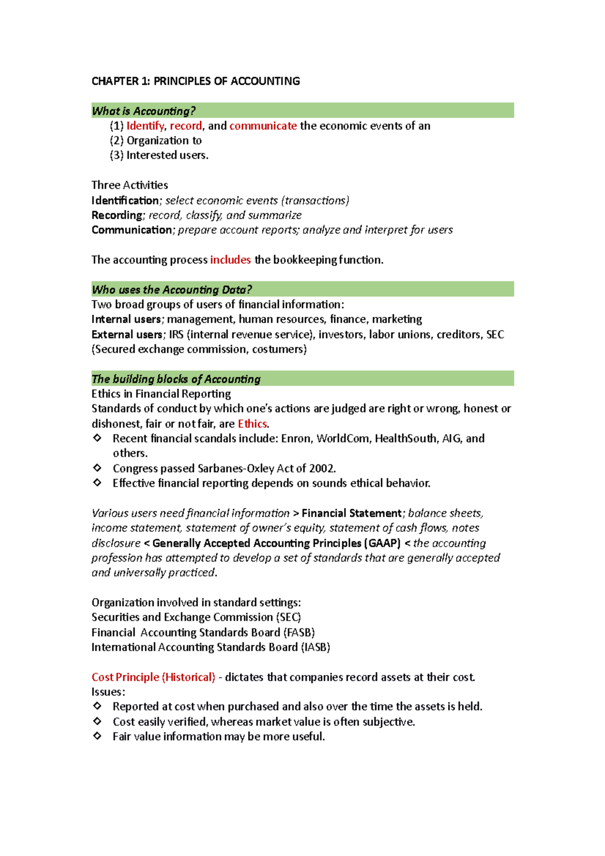 Chapter 1 - Principles of Accounting Notes (Acctg 101) - Studocu