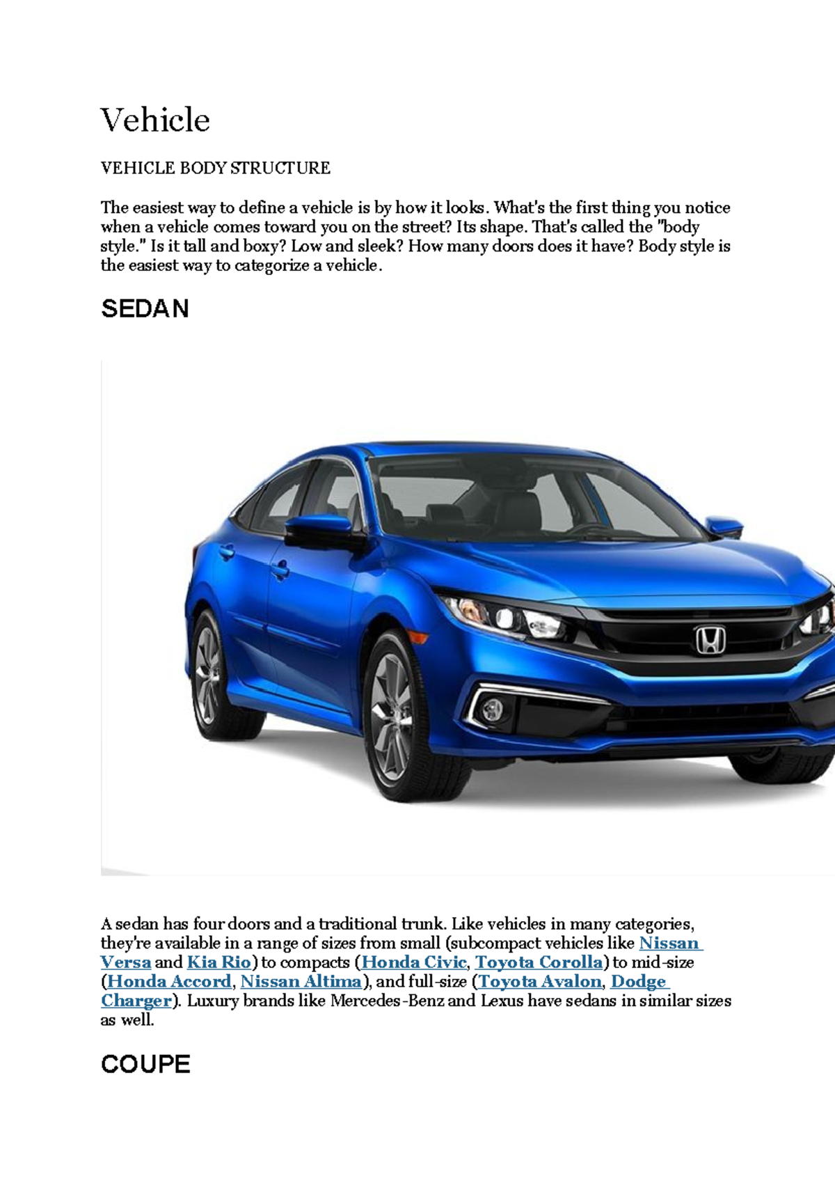 Vehicle body designs - Overview of types and structures - Studocu