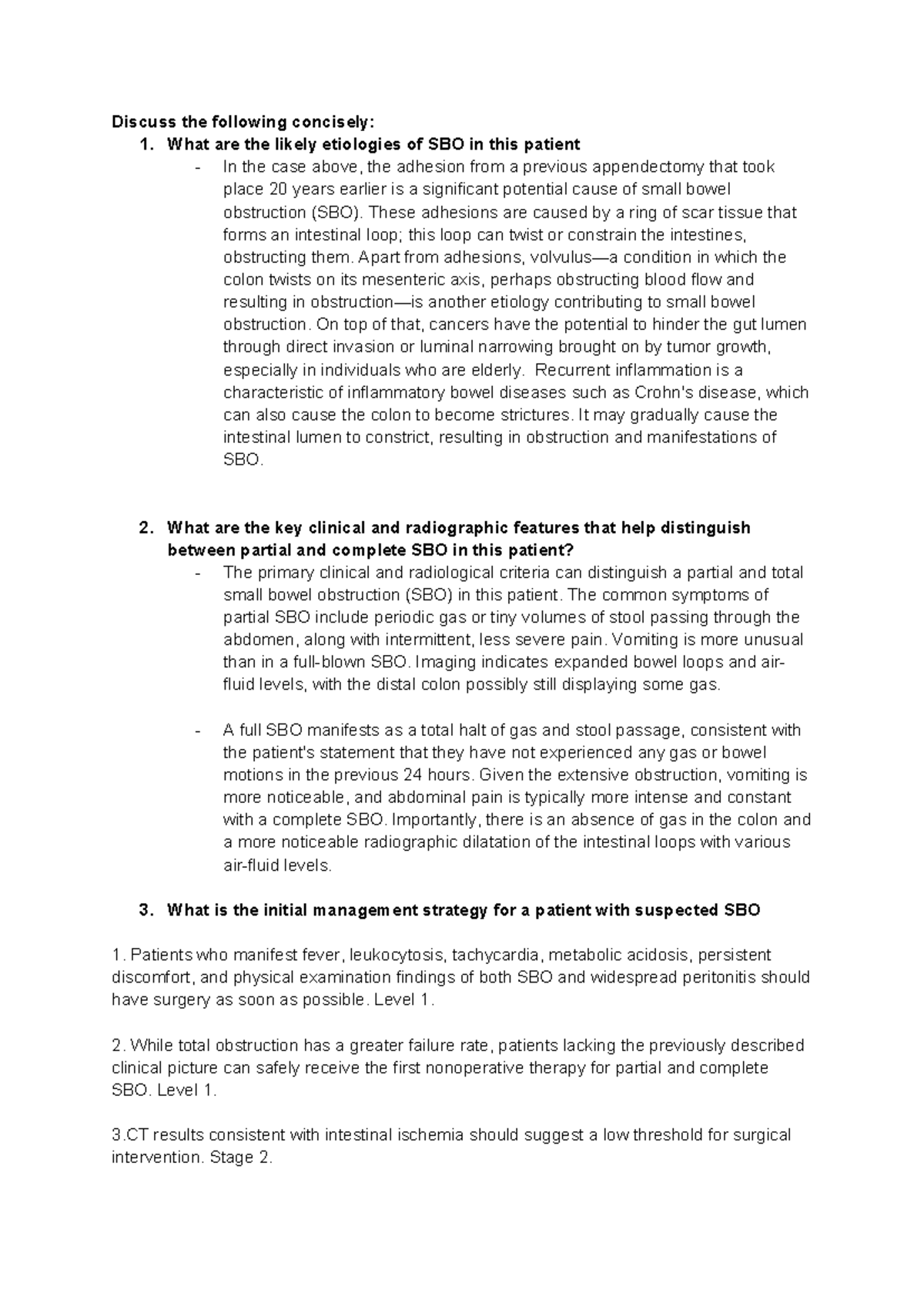 SBO Management and Etiologies: Insights on Liver and Intestine - Studocu