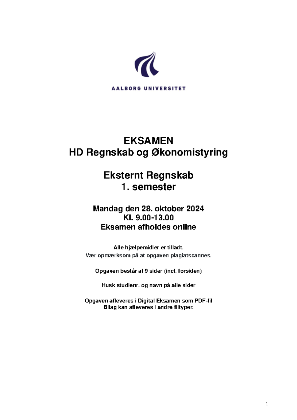 HDR 2024 - Eksternt Regnskab - Eksamensopgave Detaljer og Skabeloner - Studocu