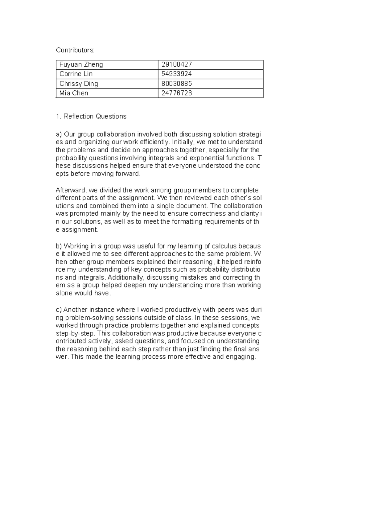 Group Project Reflection and Probability Analysis (MATH 29100427) - Studocu