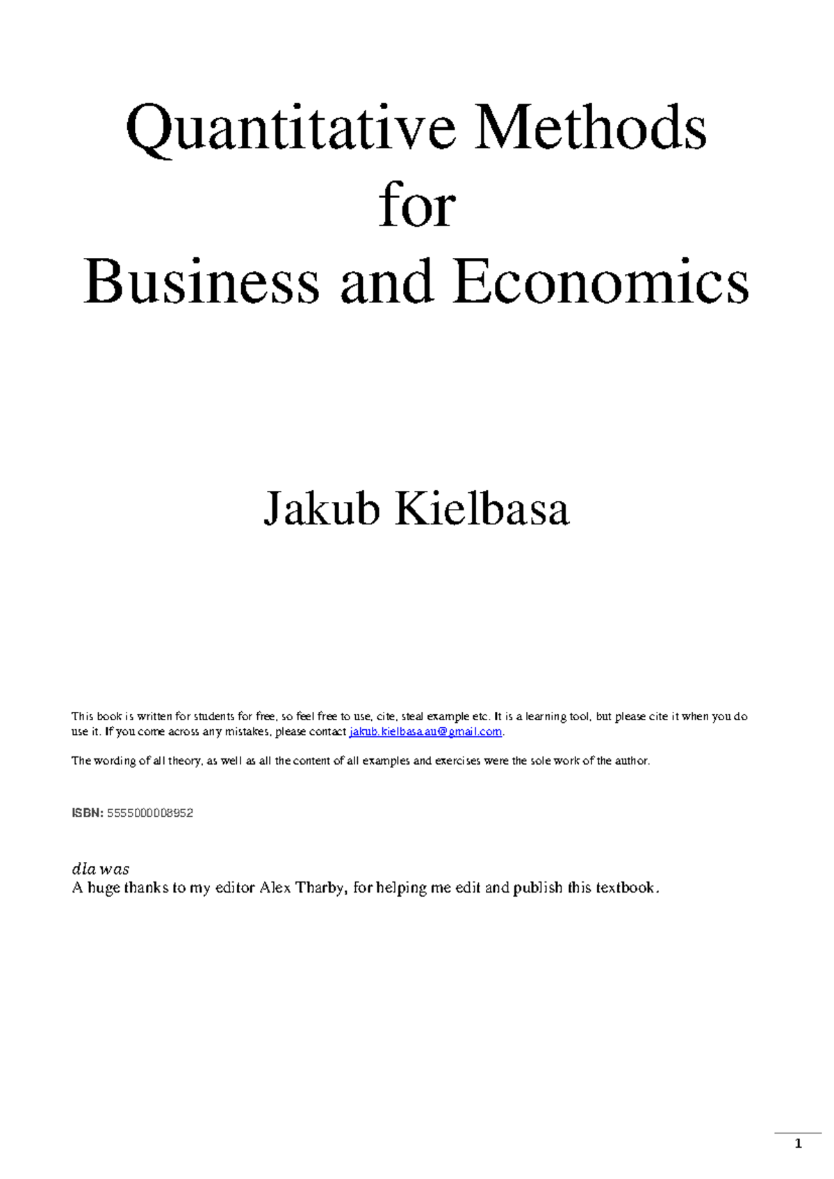 Book - Quantitative Methods for Business and Economics by Kielbasa ...