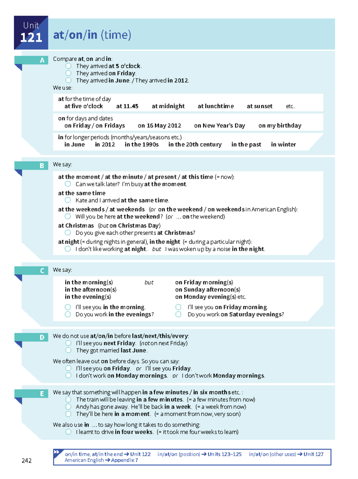 Unit 121: Prepositions of Time - at, on, in (English Grammar) - Studocu