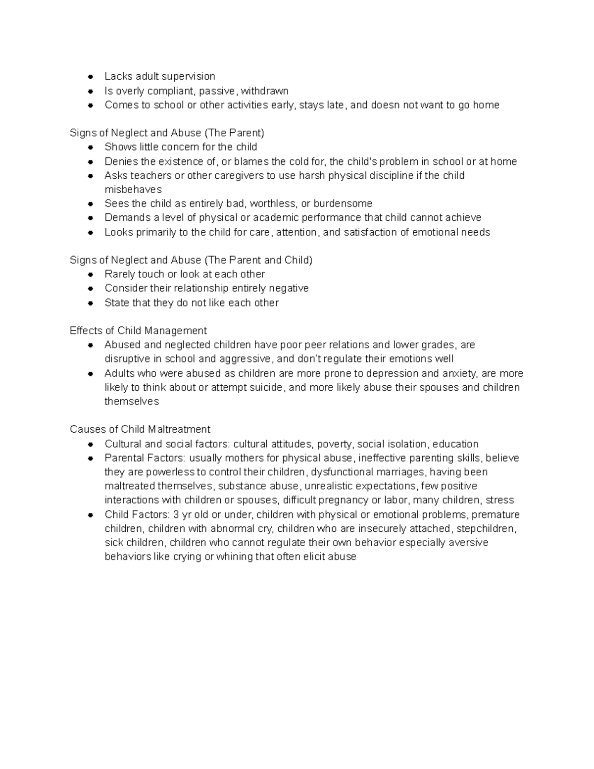 PSY 223 Developmental Psychology Unit 9: Signs of Abuse & Family ...