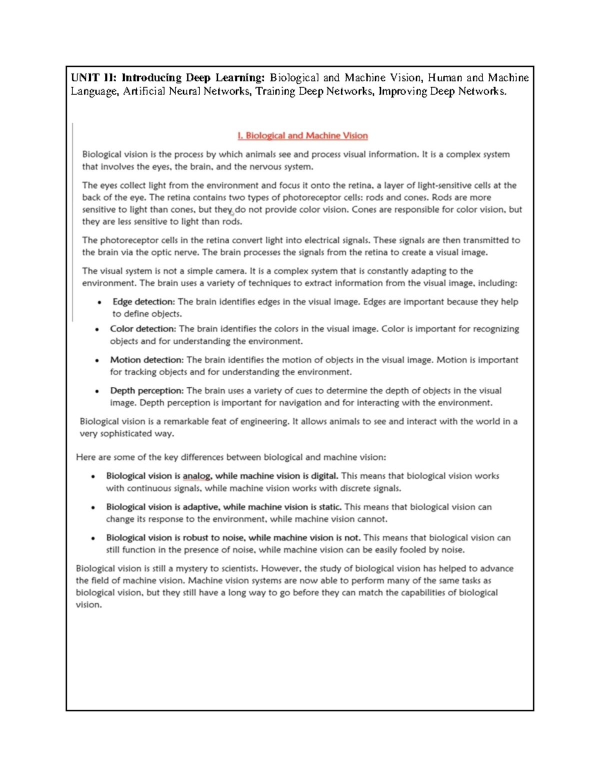 Dl Unit 2 Deep Learning Unit Ii Introducing Deep Learning Biological And Machine Vision