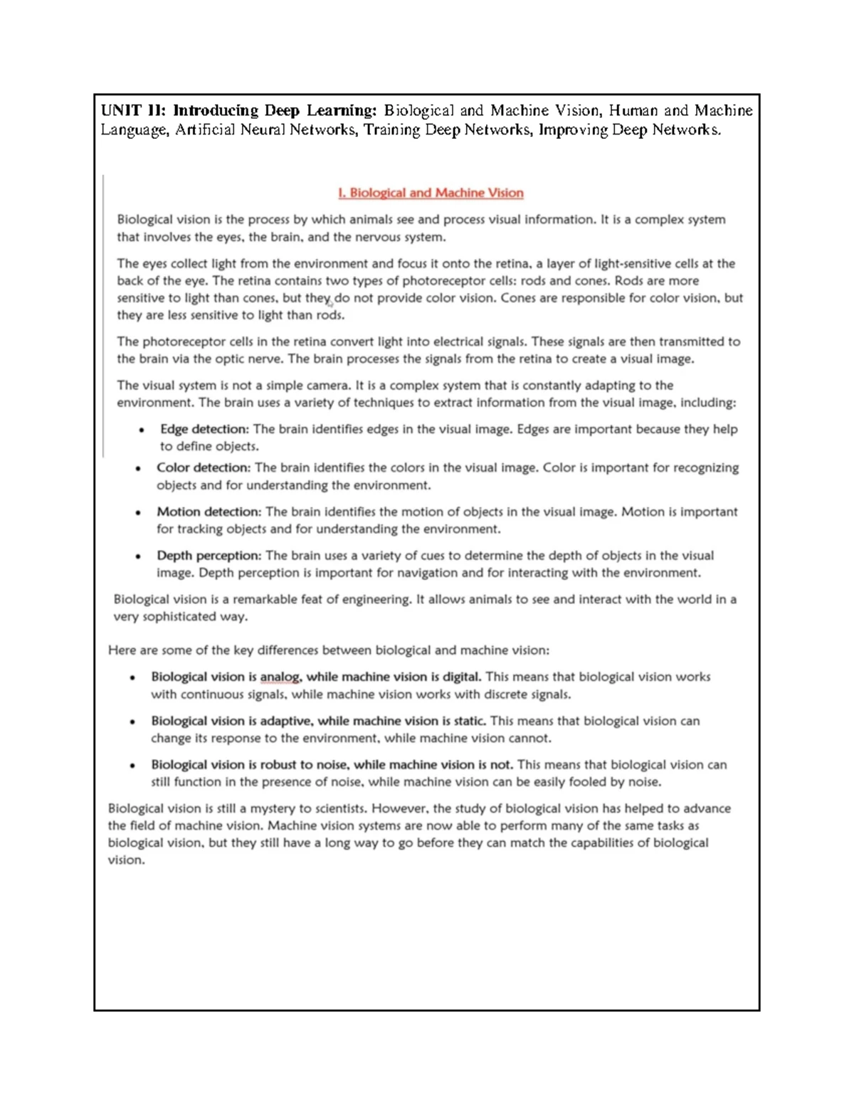 DL UNIT-2 - deep learning - UNIT II: Introducing Deep Learning: Biological and Machine Vision ...