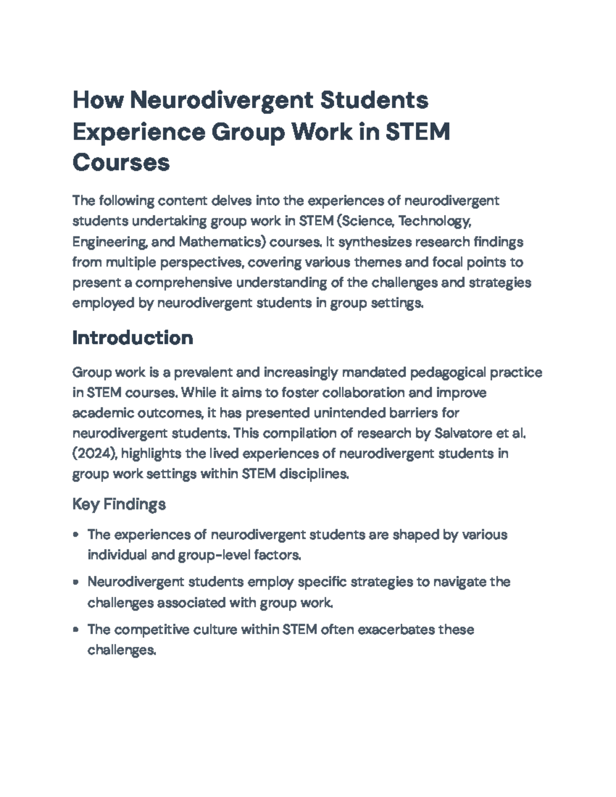 Neurodivergent Students in STEM: Experiences with Group Work Challenges ...