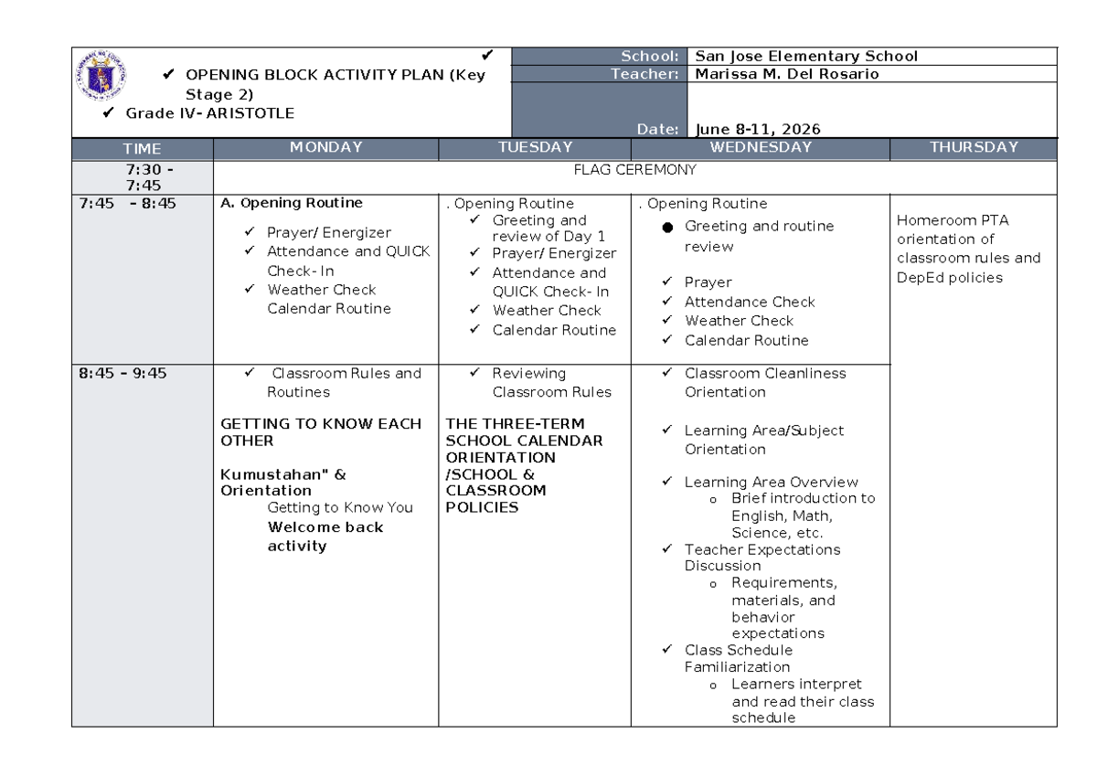 Key Stage 2 Opening Block Activity Plan - June 2026 - Studocu