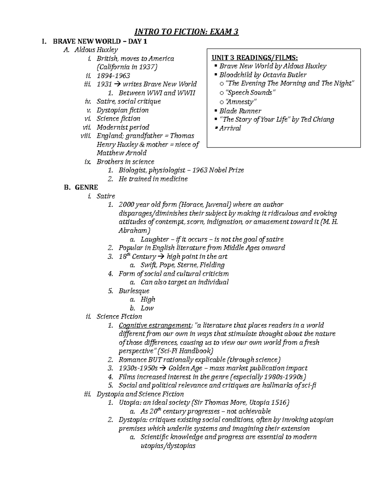 2017-Intro to Fiction-Exam 3 Study Guide and Key Concepts - Studocu